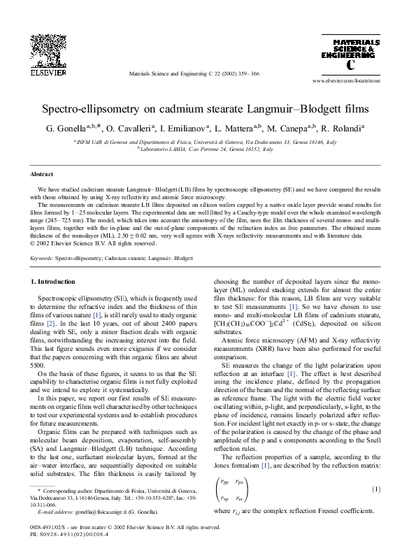(PDF) Spectro-ellipsometry on cadmium stearate Langmuir–Blodgett films