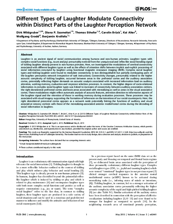 (PDF) Different Types of Laughter Modulate Connectivity within Distinct ...