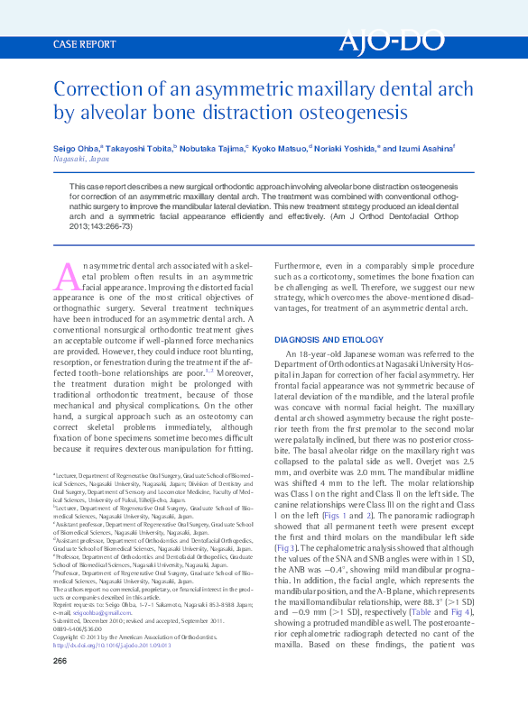 (PDF) Correction of an asymmetric maxillary dental arch by alveolar bone distraction osteogenesis