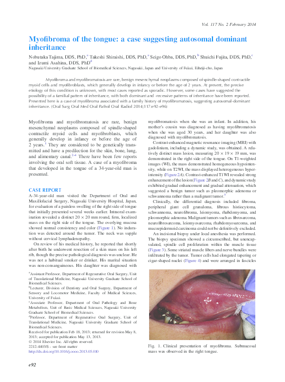 (PDF) Myofibroma of the tongue: a case suggesting autosomal dominant ...