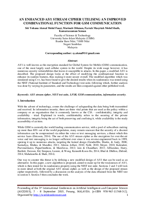 (PDF) AN ENHANCED A5/1 STREAM CIPHER UTILISING AN IMPROVED ...