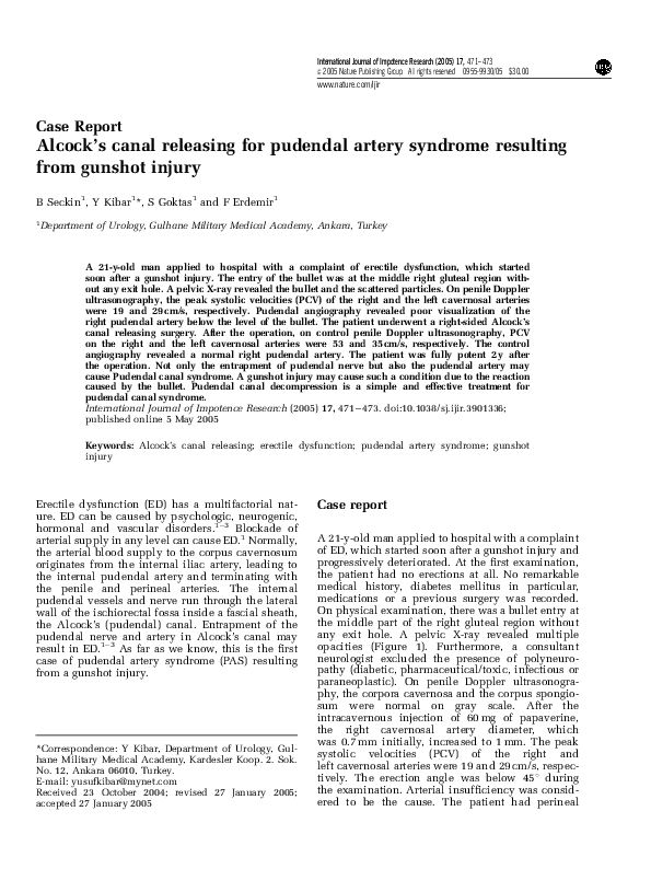 (PDF) Alcock's canal releasing for pudendal artery syndrome resulting ...