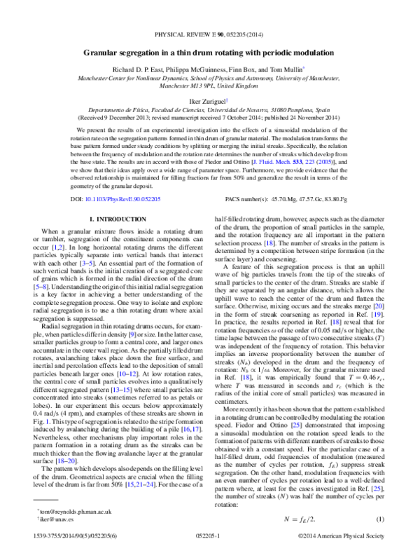 (PDF) Granular segregation in a thin drum rotating with periodic modulation