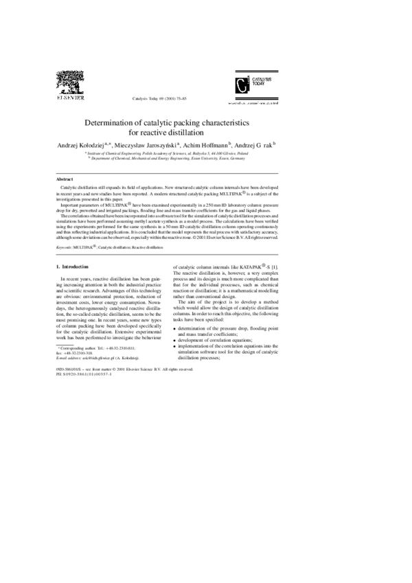 (PDF) Determination of catalytic packing characteristics for reactive ...