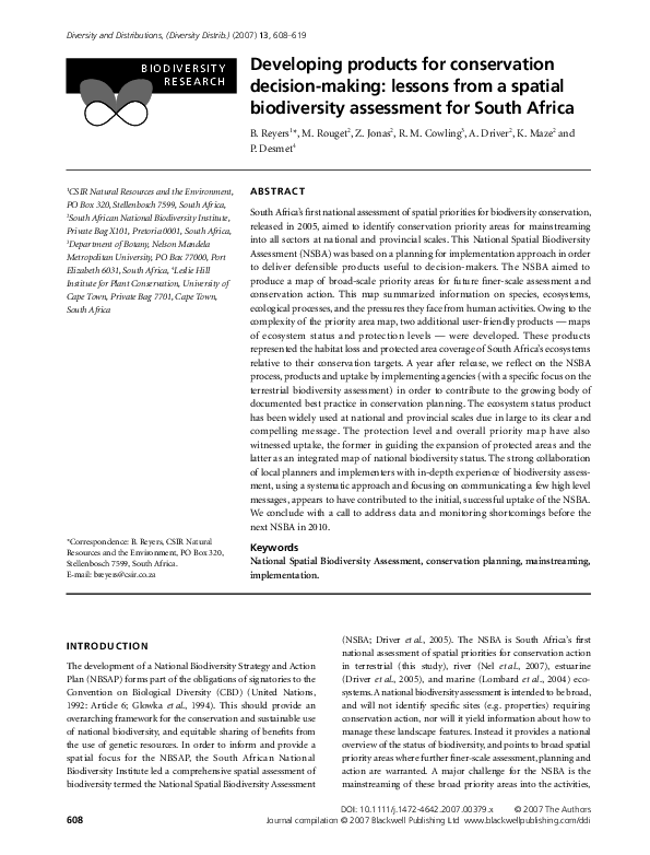 (PDF) Developing products for conservation decision-making: lessons ...