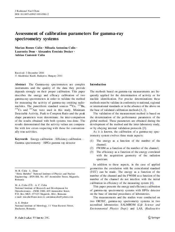 (PDF) Assessment of calibration parameters for gamma-ray spectrometry ...