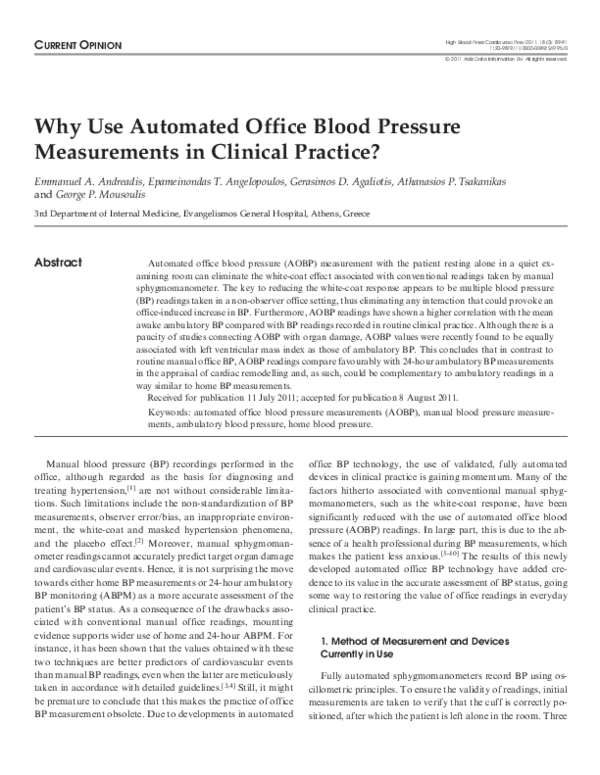 (PDF) Why Use Automated Office Blood Pressure Measurements in Clinical ...