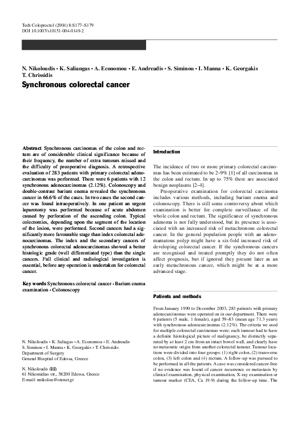 (PDF) Synchronous colorectal cancer
