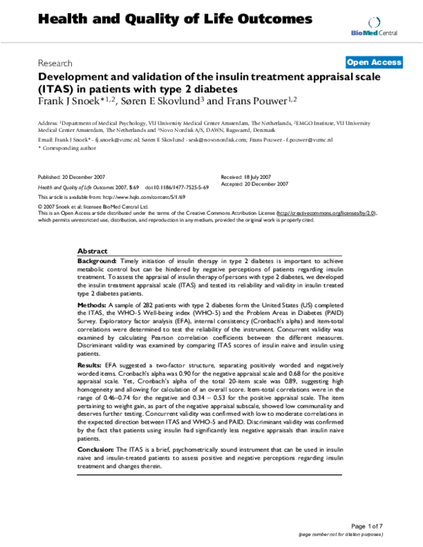 (PDF) Development and validation of the insulin treatment appraisal ...