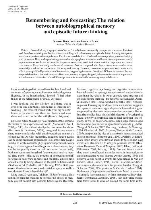 (PDF) Remembering and forecasting: The relation between ...