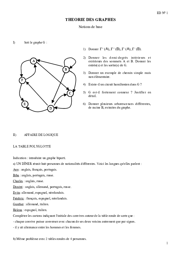 (PDF) ED N° 1 THEORIE DES GRAPHES