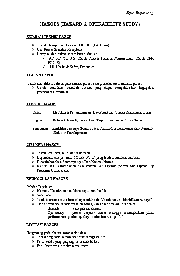 (DOC) HAZOPS (HAZARD & OPERABILITY STUDY