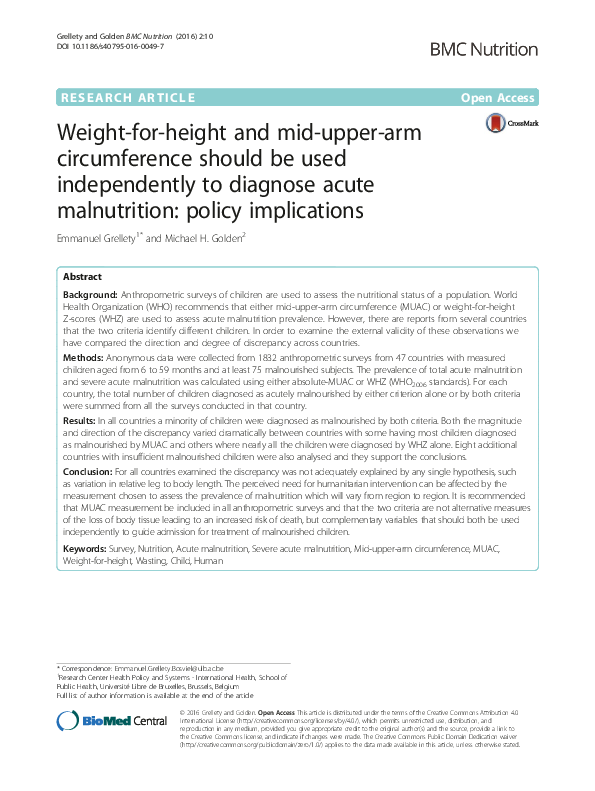 (PDF) Weight-for-height and mid-upper-arm circumference should be used ...