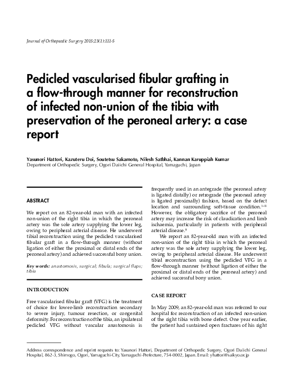 (PDF) Pedicled vascularised fibular grafting in a flow-through manner ...