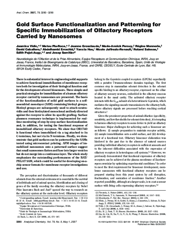 (PDF) Gold Surface Functionalization and Patterning for Specific ...