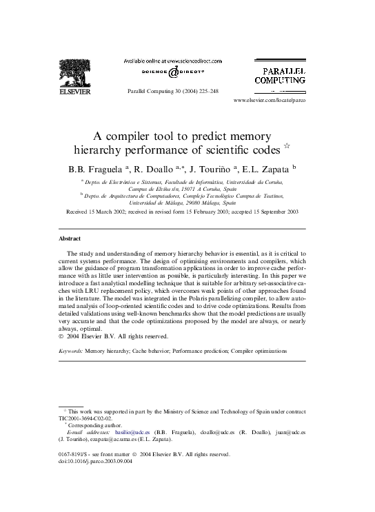 (PDF) A compiler tool to predict memory hierarchy performance of scientific codes