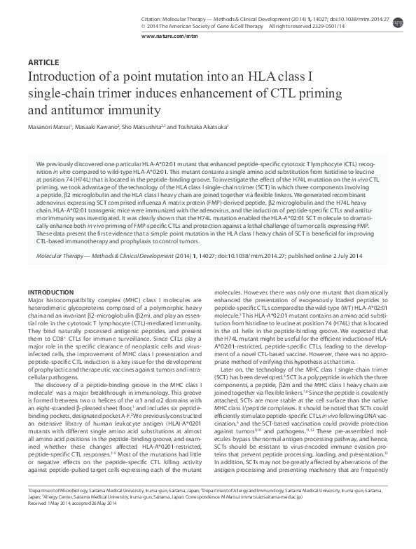 (PDF) Introduction of a point mutation into an HLA class I single-chain ...