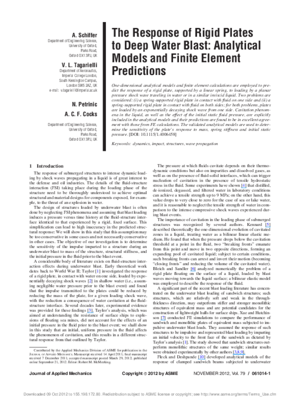 (PDF) The Response of Rigid Plates to Deep Water Blast: Analytical ...