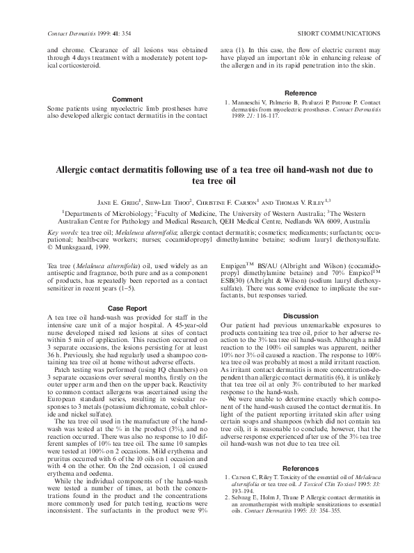 (PDF) Allergic contact dermatitis following use of a tea tree oil hand ...