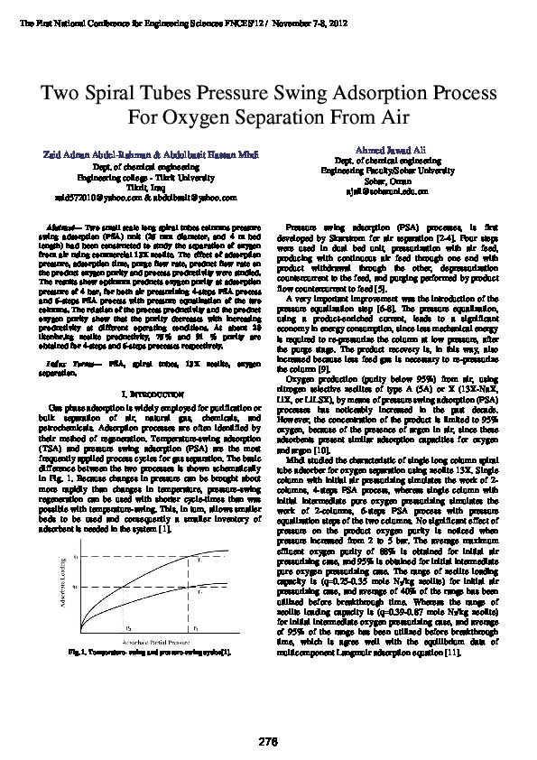 (PDF) Two Spiral Tubes Pressure Swing Adsorption Process For Oxygen ...