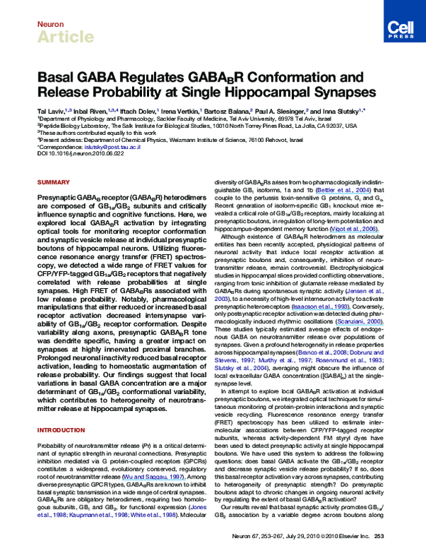 (PDF) Basal GABA Regulates GABABR Conformation and Release Probability ...