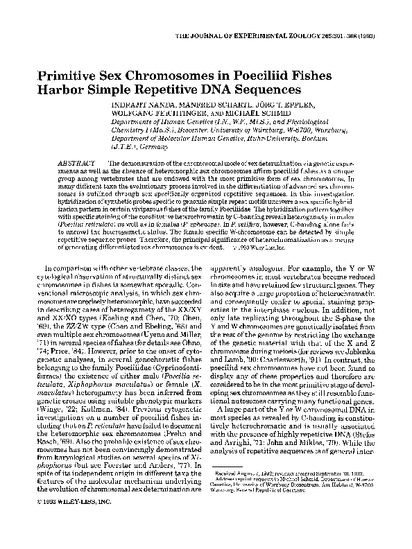 (PDF) Primitive sex chromosomes in poeciliid fishes harbor simple ...