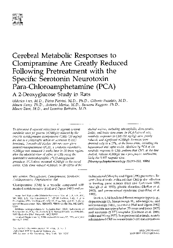 (PDF) Cerebral Metabolic Responses to Clomipramine Are Greatly Reduced ...