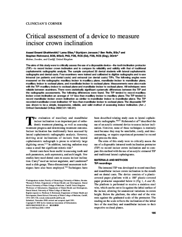 (PDF) Critical assessment of a device to measure incisor crown inclination
