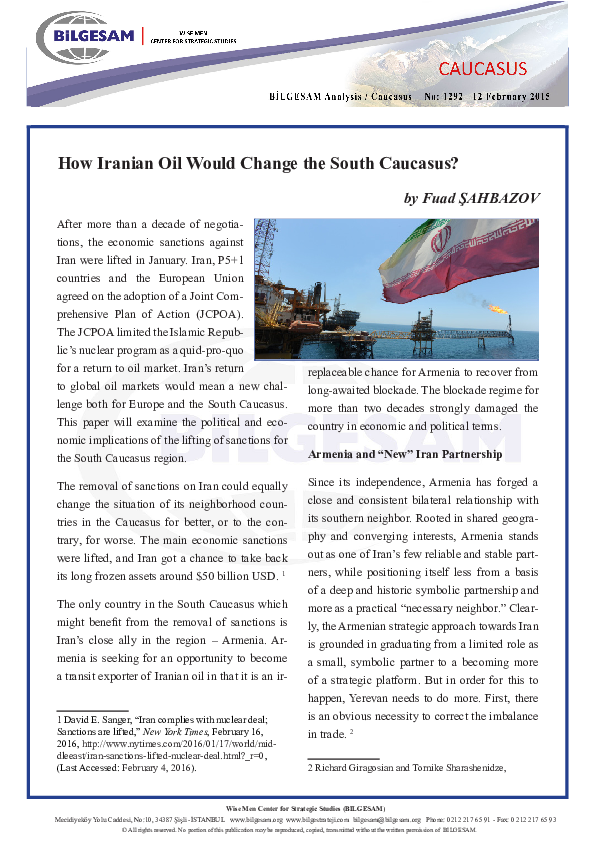 (PDF) How Iranian oil would change the South Caucasus?