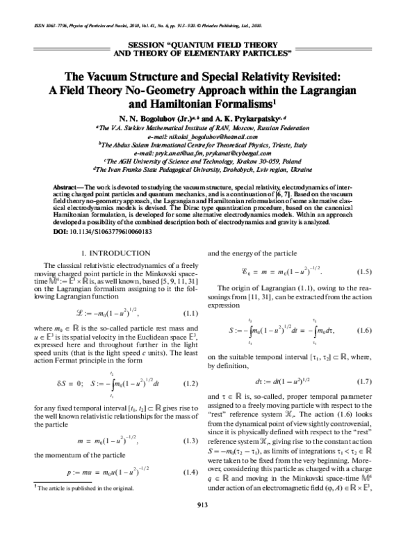 (PDF) The vacuum structure and special relativity revisited: A field ...