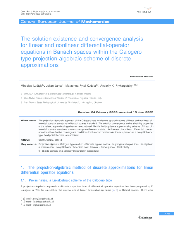 (PDF) The solution existence and convergence analysis for linear and nonlinear differential ...