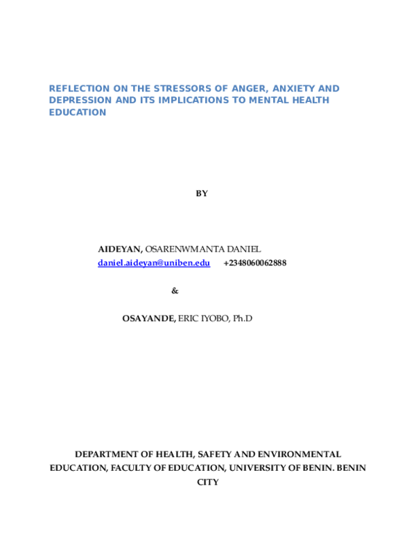 (DOC) REFLECTION ON THE STRESSORS OF ANGER, ANXIETY AND DEPRESSION AND ...