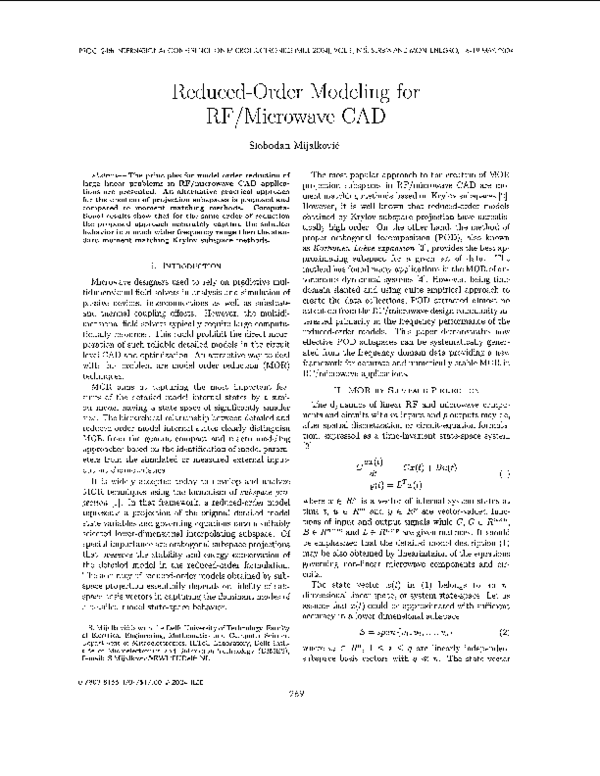 Pdf Reduced Order Modeling For Rf Microwave Cad