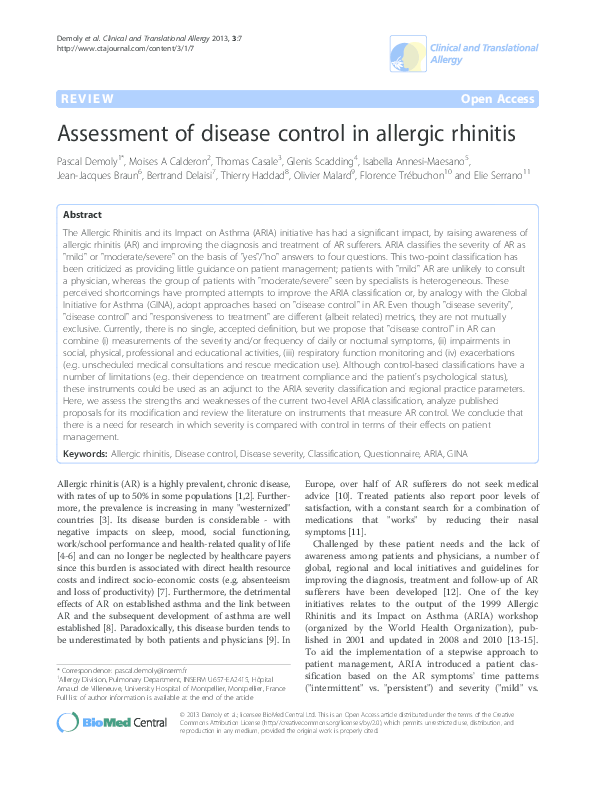(PDF) Assessment of disease control in allergic rhinitis