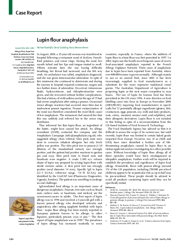 (PDF) Lupin flour anaphylaxis
