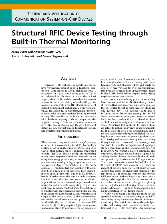 (PDF) Structural RFIC device testing through built-in thermal monitoring