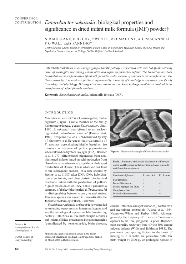 (PDF) Enterobacter sakazakii: biological properties and significance in ...