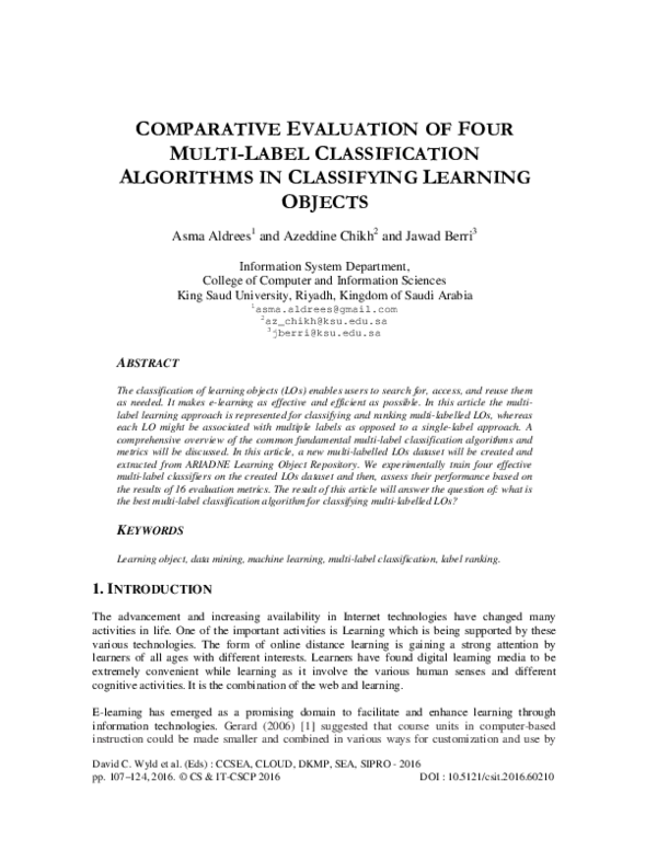Pdf Comparative Evaluation Of Four Multi Label Classification Algorithms In Classifying