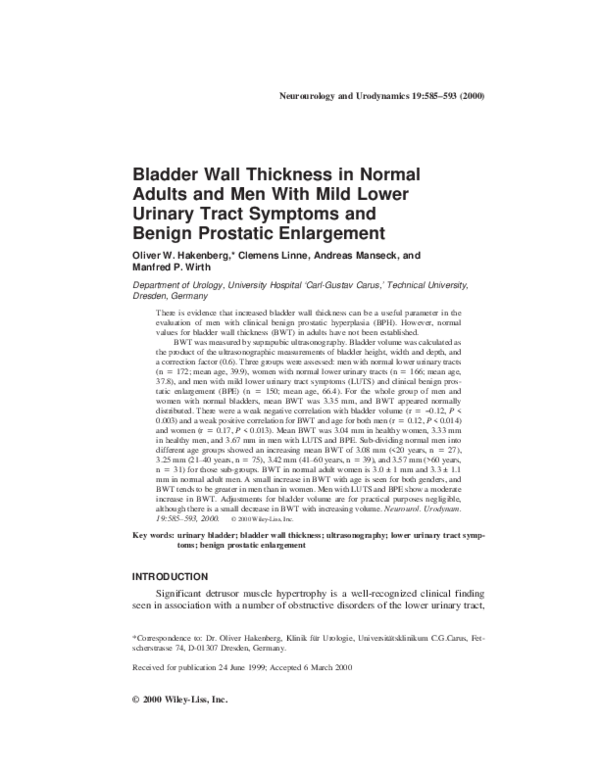 (PDF) Bladder wall thickness in normal adults and men with mild lower ...