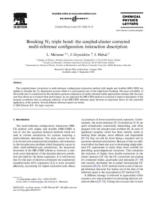 (PDF) Breaking N2 triple bond: the coupled-cluster corrected multi-reference configuration ...