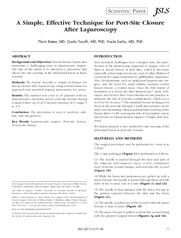 (PDF) A Simple, Effective Technique for Port-Site Closure After Laparoscopy