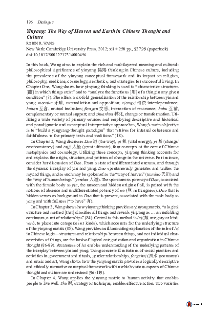(PDF) Review of Yinyang: The Way of Heaven and Earth in Chinese Thought ...