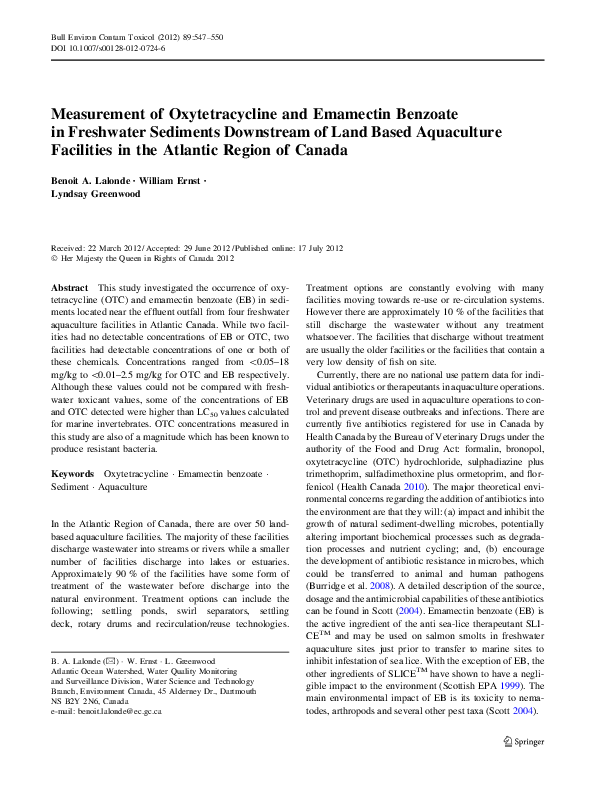 (PDF) Measurement of Oxytetracycline and Emamectin Benzoate in ...