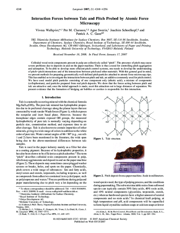 (PDF) Interaction Forces between Talc and Pitch Probed by Atomic Force ...