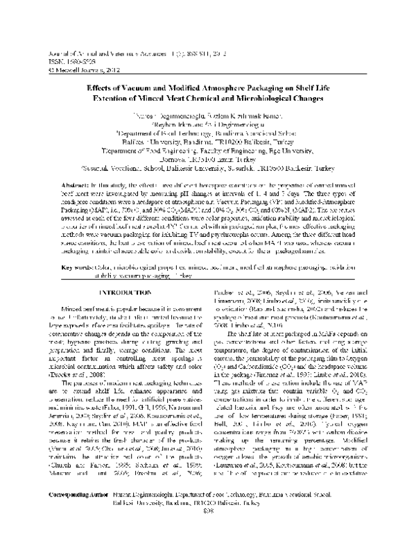 (PDF) Effects of Vacuum and Modified Atmosphere Packaging on Shelf Life Extention of Minced Meat ...