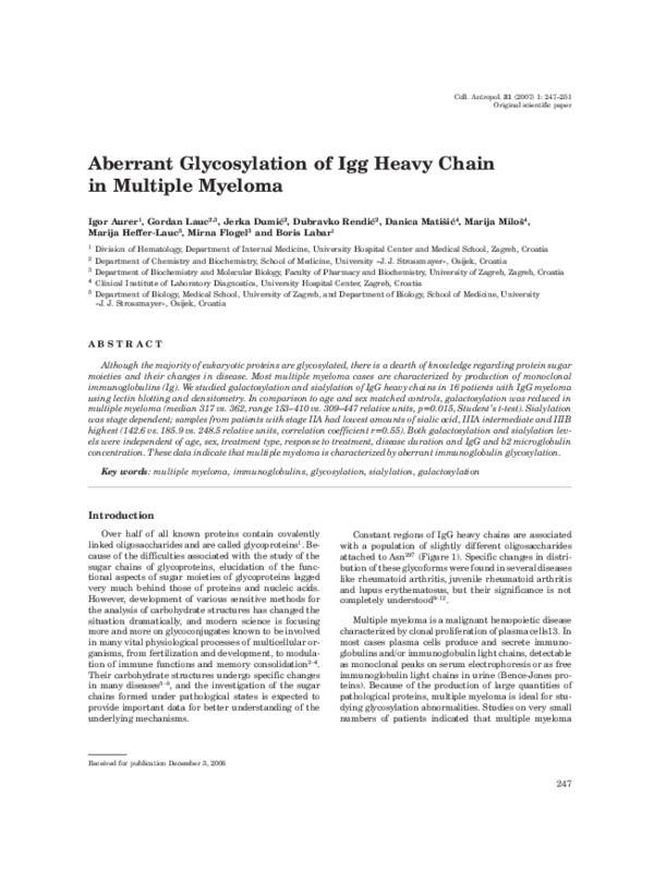 (PDF) Aberrant glycosylation of Igg heavy chain in multiple myeloma