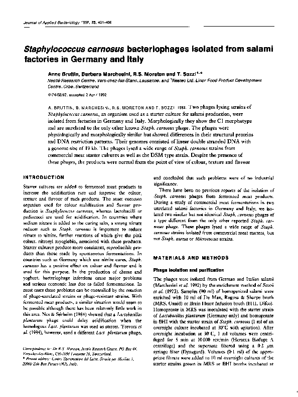 (PDF) Staphylococcus carnosus bacteriophages isolated from salami ...
