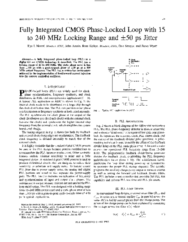 (PDF) Fully integrated CMOS phase-locked loop with 15 to 240 MHz locking range and ±50 ps jitter