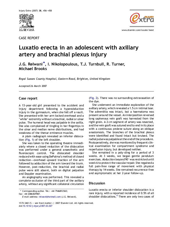 (PDF) Erecta Luxation with Arterial and Nerve Injury
