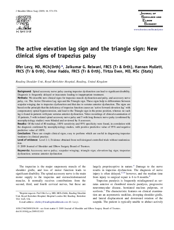 (PDF) The active elevation lag sign and the triangle sign: New clinical ...